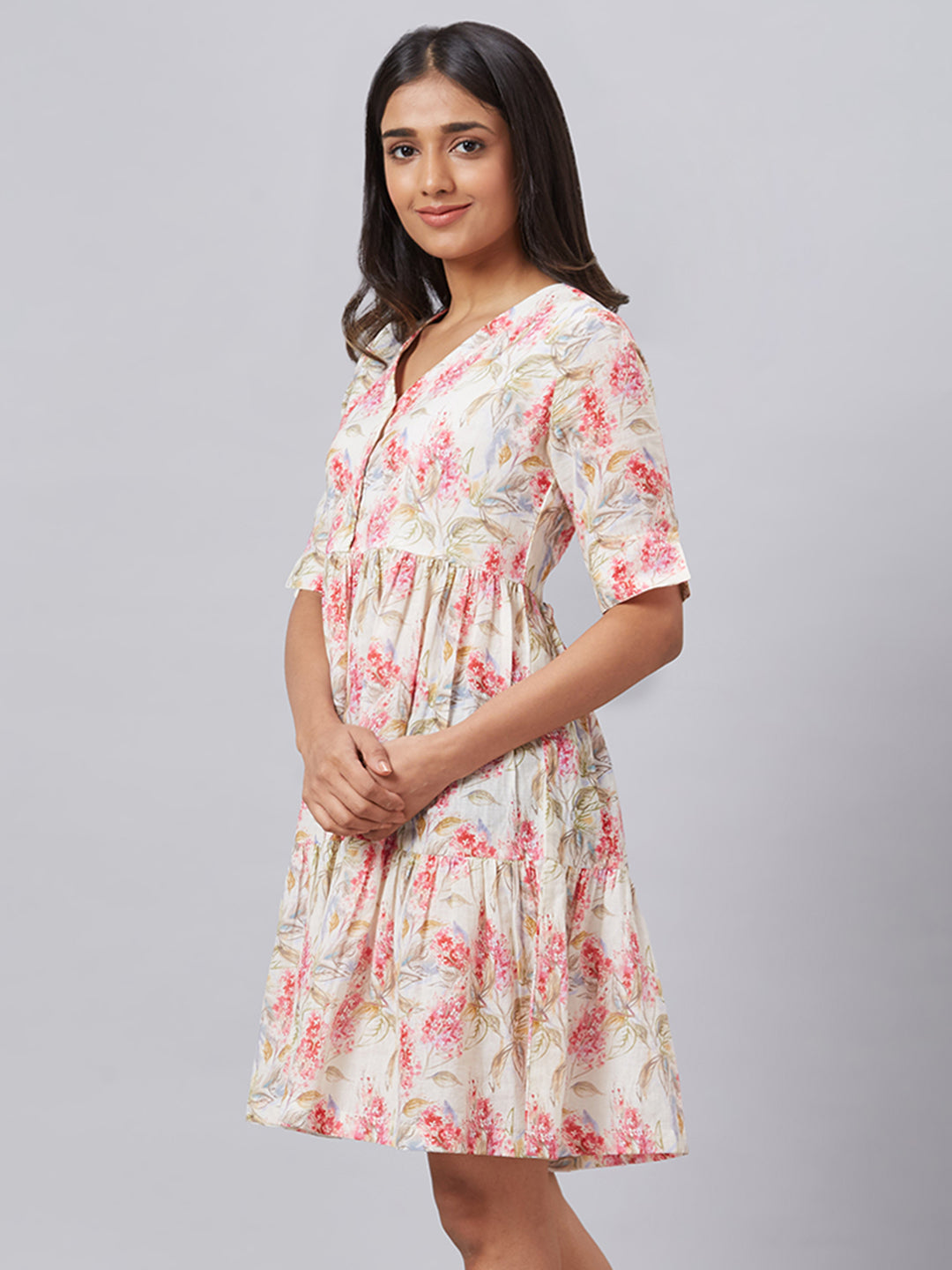 Eco Khadi Cotton Foliage Printed Dress - Alizia