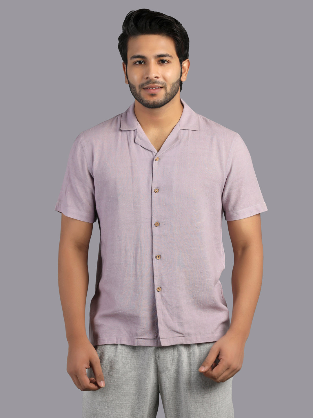 Eco Khadi Cotton Purple Shirt with Camp Collar - Divik