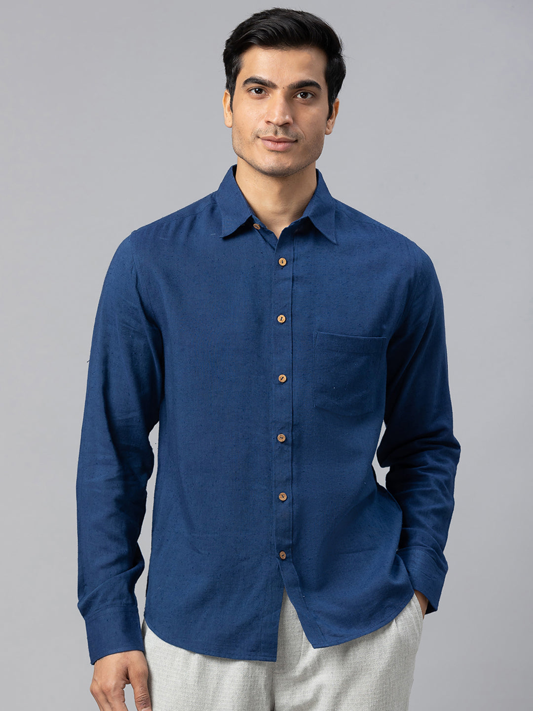 Eco Khadi Cotton Autumn Navy Classic Shirt - Jayden