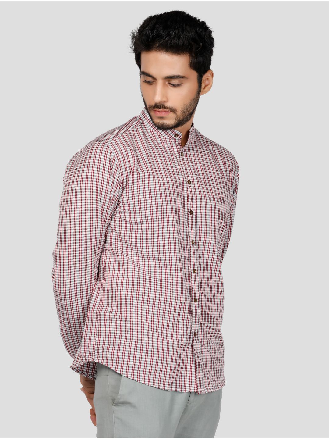 Eco Khadi Cotton Maroon Checks Shirt