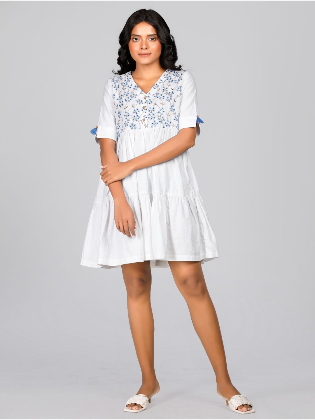 Eco Khadi Blue Daisy Dress