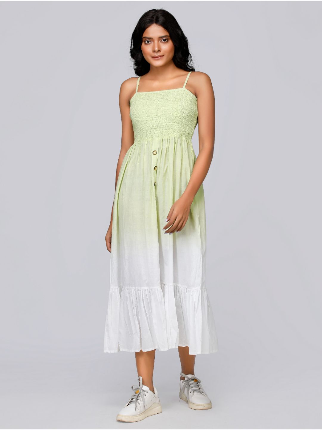 Eco Khadi Cotton Green Ombre Dress